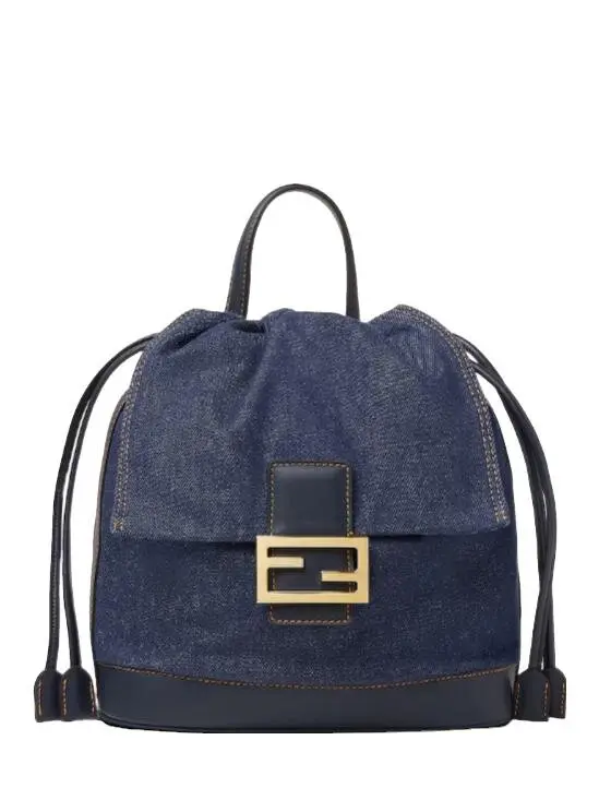 Fendi Ff Buckle Denim Backpack - Black