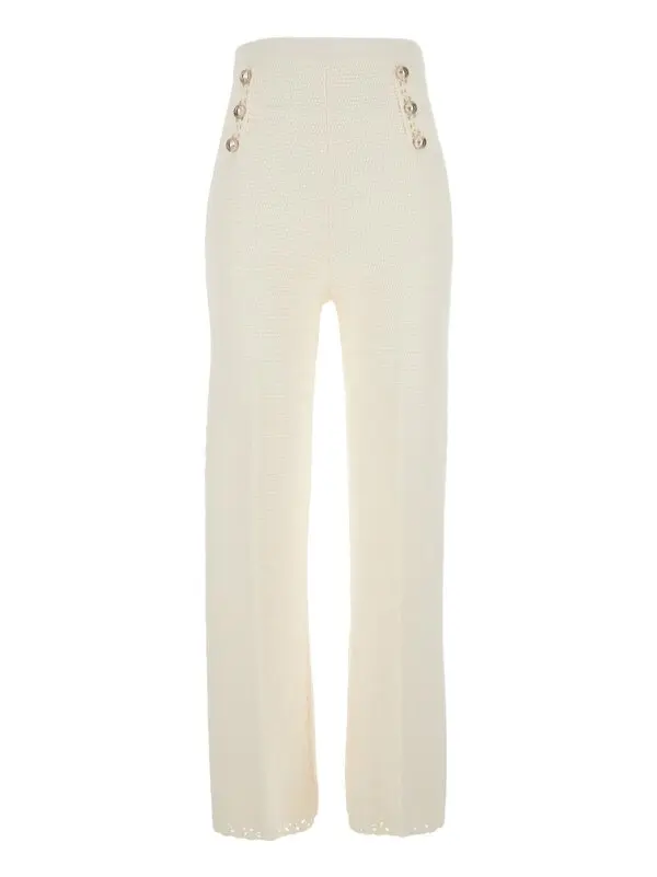 TWINSET Crochet Detailed Knitted High Waist Pants - White