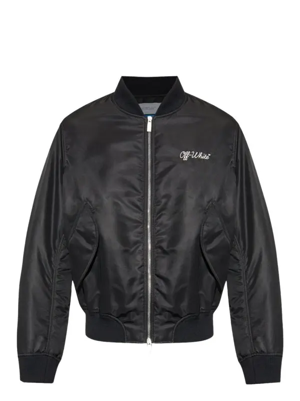 Off-White Embroidered Zip-up Bomber Jacket - Black