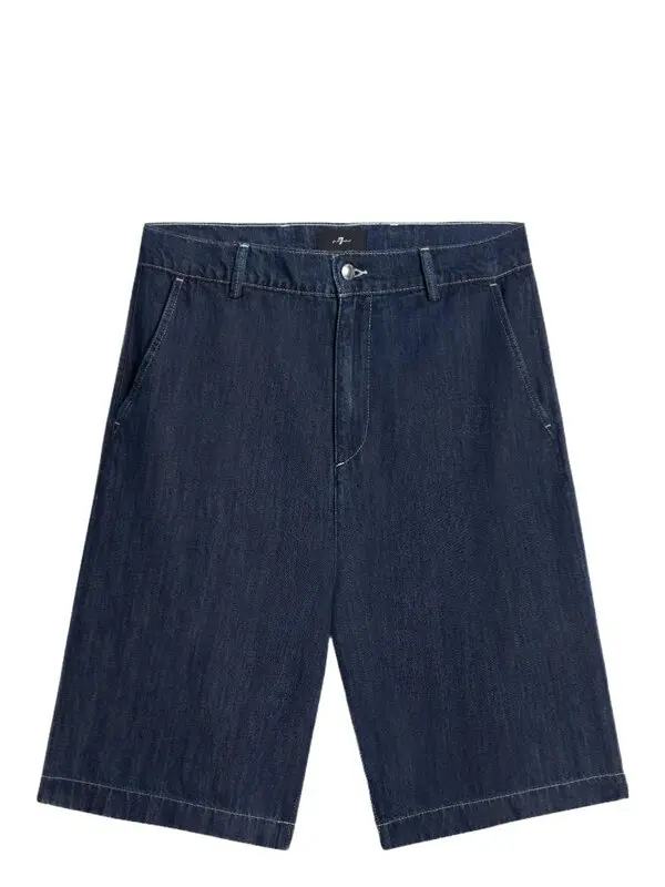 7 For All Mankind Contrast Stitch Denim Shorts - Dark Blue