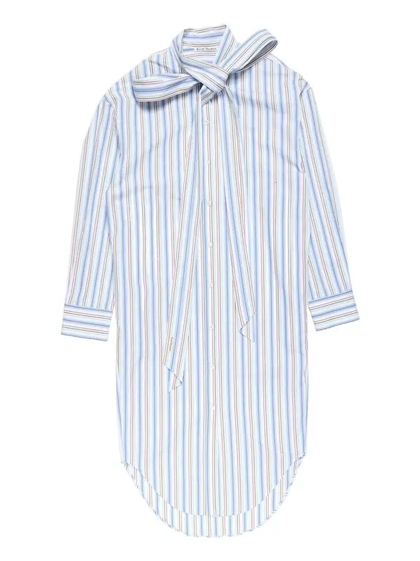 Acne Studios Striped Shirt Dress With Bow Detail - White