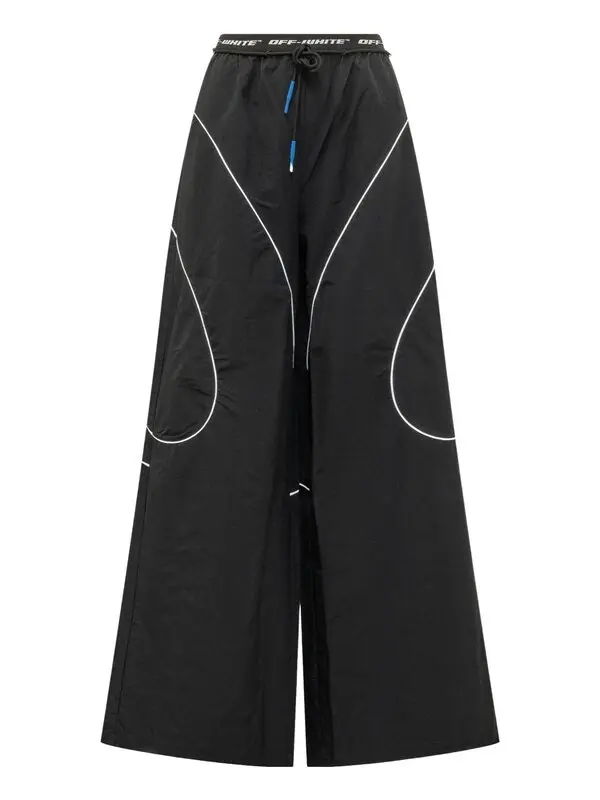 Off-White Drawstring Wide Leg Trousers - Black