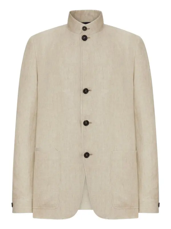 Zegna Linen Mandarin Collar Jacket - Nude