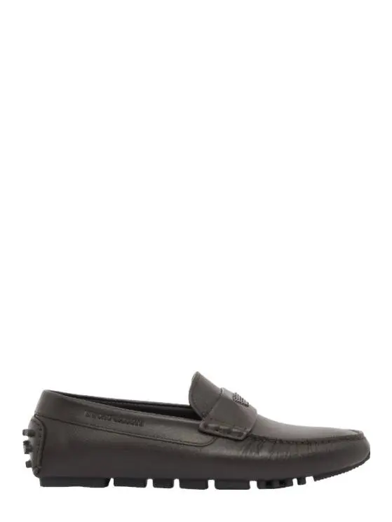 Emporio Armani Logo Plaque Slip-on Loafers - Brown