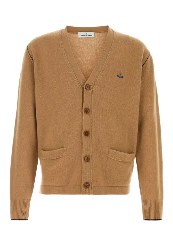 VIVIENNE WESTWOOD Orb Embroidered V-neck Cardigan - Camel