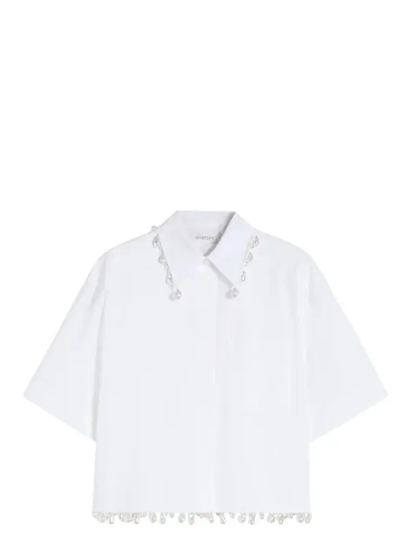 Sportmax Embellished Collared Short Sleeve Shirt - Optical White