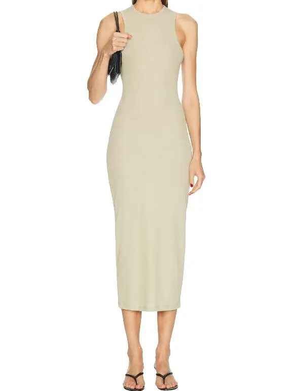 Wardrobe.NYC Sleeveless Ribbed Round Neck Dress - Nude