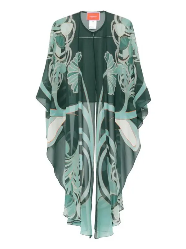 La DoubleJ Maria Floral Open Kaftan - Dark Green