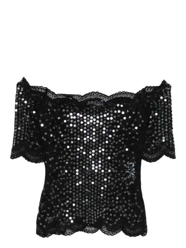 Rabanne Sequin Lace Top - Black