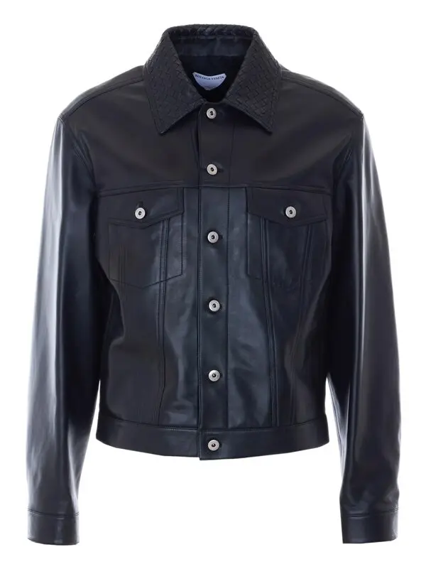 Bottega Veneta Leather Button-up Jacket - Black