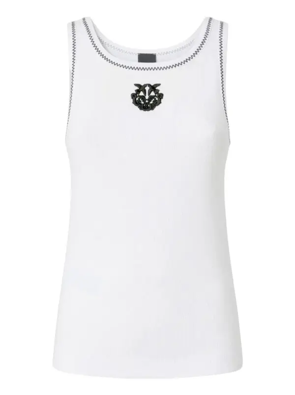 Pinko Bitetto Ribbed Logo Tank Top - Bianco Nero