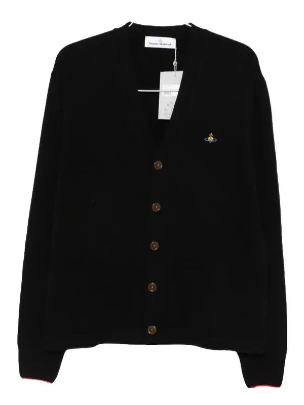 VIVIENNE WESTWOOD Orb Embroidered V-neck Cardigan - Black