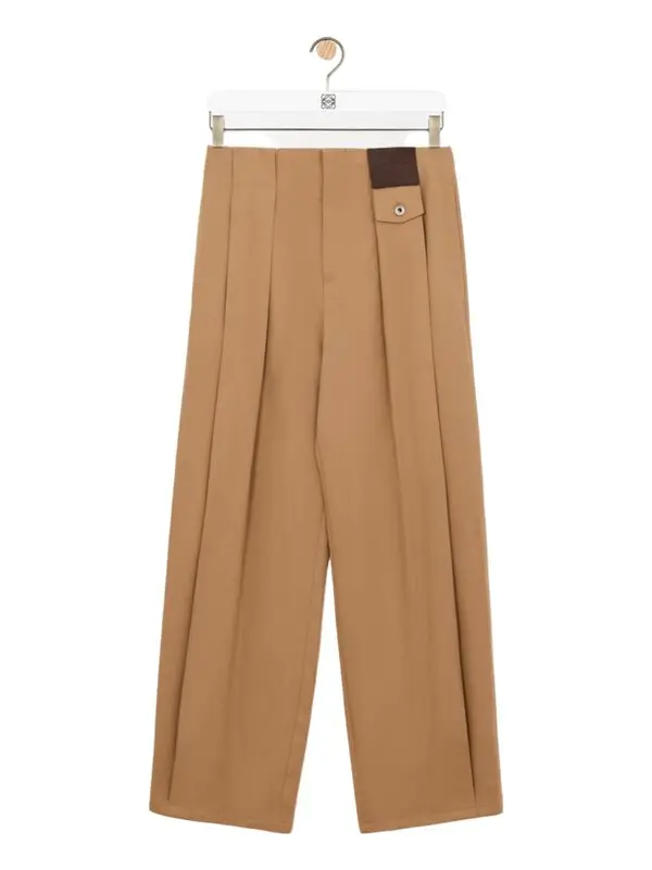 Loewe Pleated Leather Patch Trousers - Almond