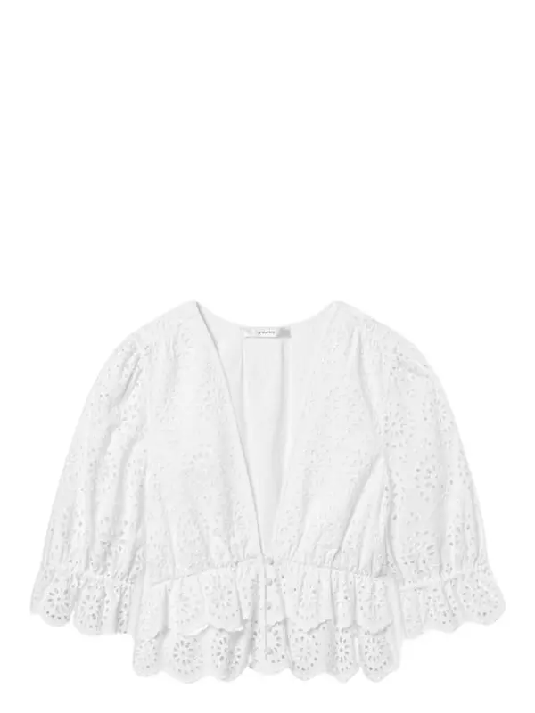 FRAME Hollow-out V-neck Shirt - White