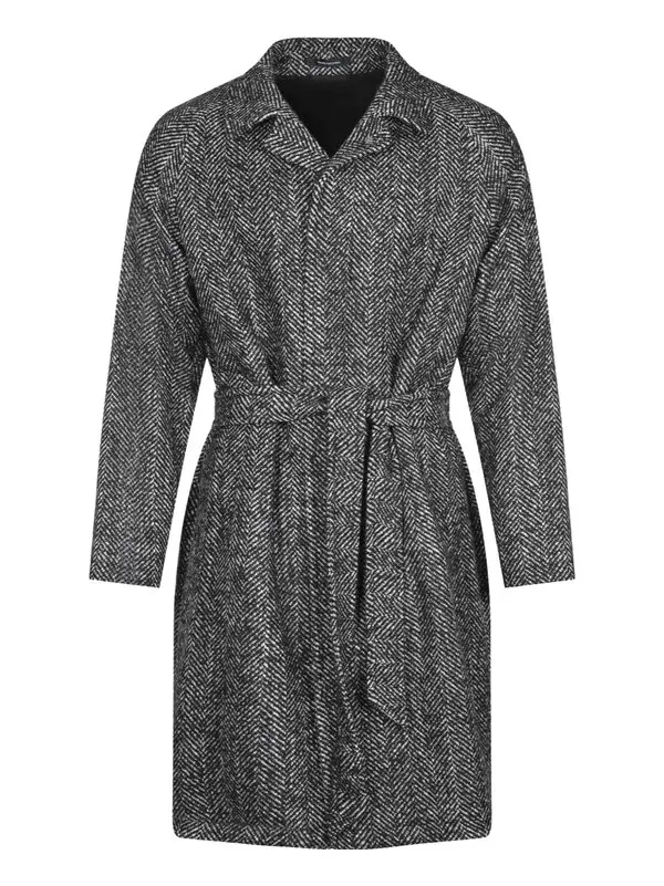 Tagliatore Belted Herringbone Long Sleeve Coat - Black