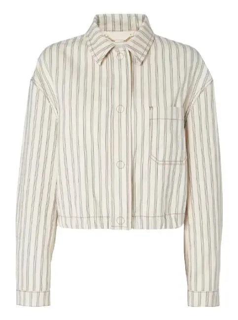 Fendi Beige Ff Denim Jacket With Light Blue Stripes - White