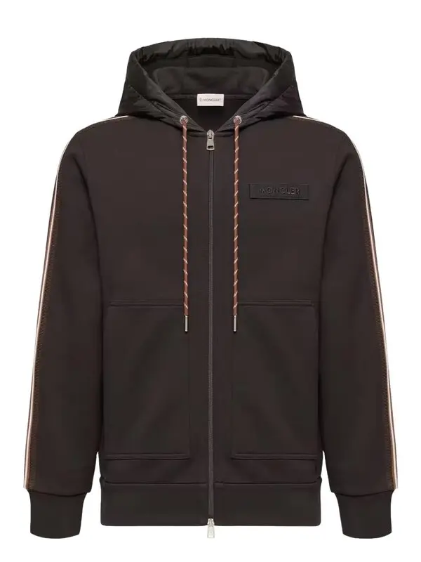 Moncler Logo Patch Zip-up Jacket With Stripes - Black