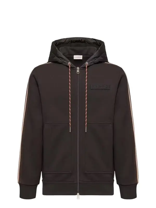 Moncler Logo Patch Zip-up Jacket With Stripes - Black
