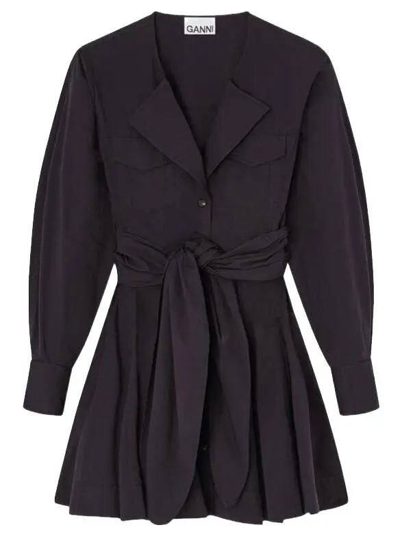 GANNI Belted Mini Dress - Black