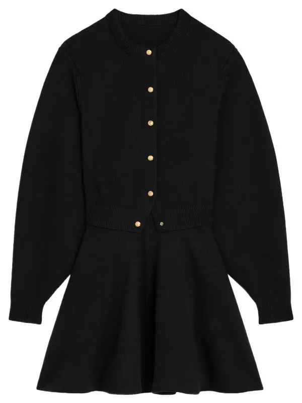 Celine Mini Dress In Wool With Engraved Logo Snaps - Black
