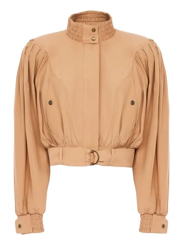 Chloé Ruched Detail High Neck Cropped Jacket - Shell Reef Color
