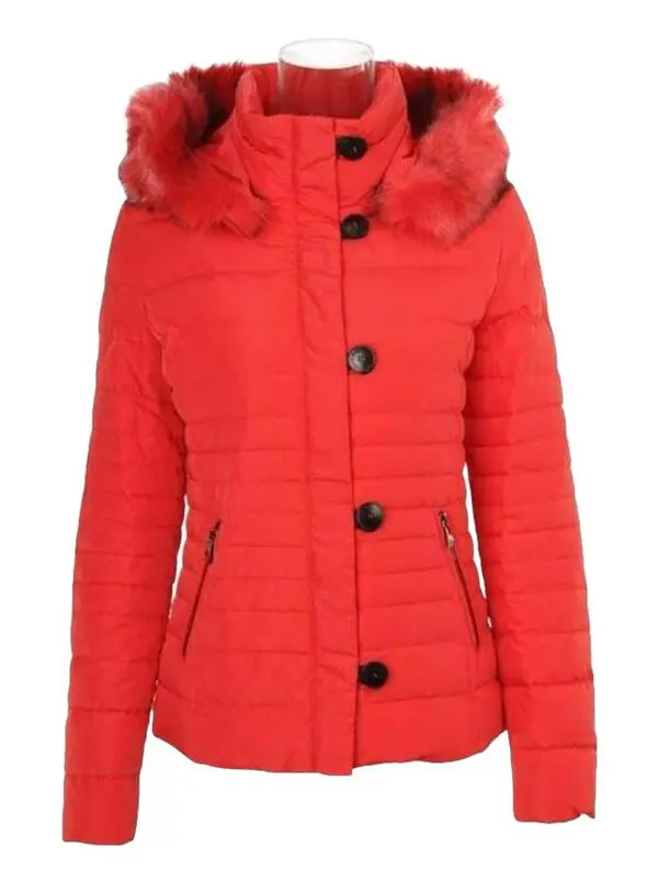 Emporio Armani Hooded Down Jacket With Logo Detail - Red