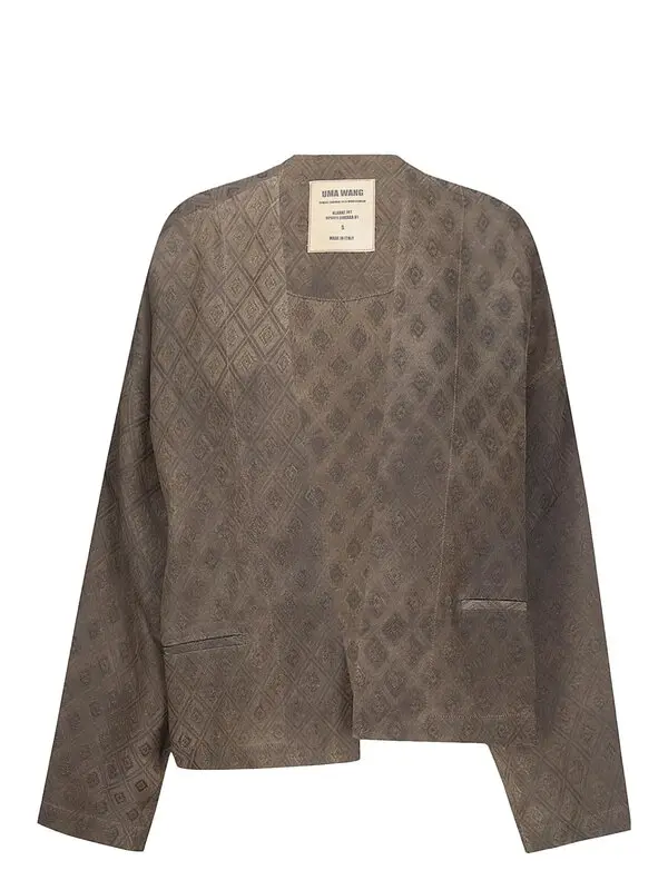 UMA WANG Long-sleeved Diamond Jacquard Cardigan - Brown