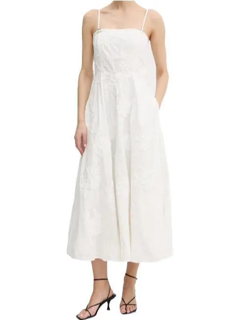 ROTATE BY BIRGER CHRISTENSEN Floral Appliqué Midi Dress - White