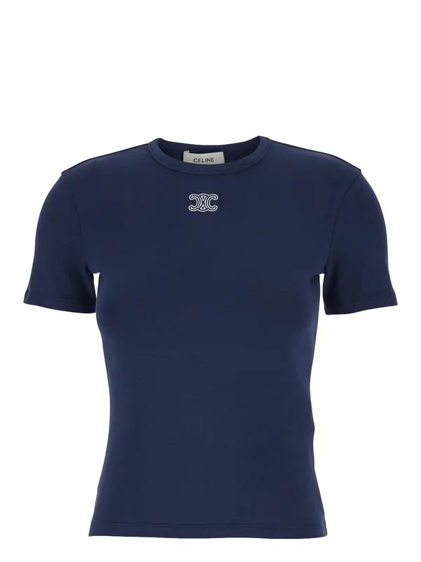 Celine Triomphe Ribbed Cotton Jersey T-shirt - Blue