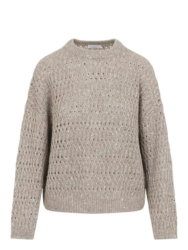 Brunello Cucinelli Open-knit Sequined Sweater - Beige