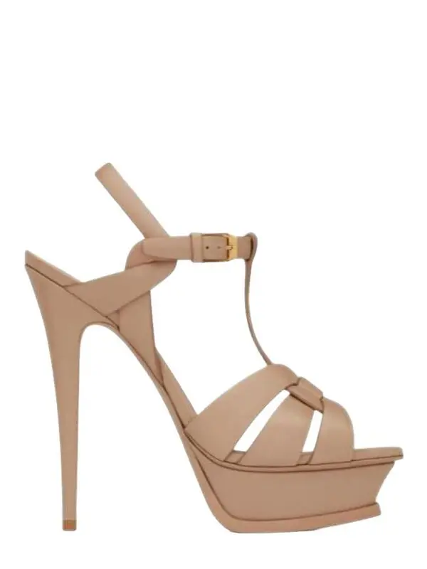 Saint Laurent Tribute Platform Sandals - Deep Beige