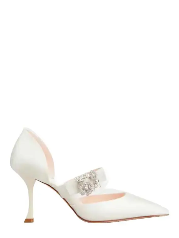 ROGER VIVIER Efflorescence D'orsay Mary Jane Pumps In Satin With Crystal Buckle - Off White