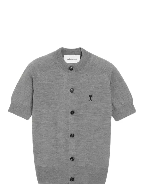 Ami De Coeur Short-sleeved Cardigan - Heather Grey/black