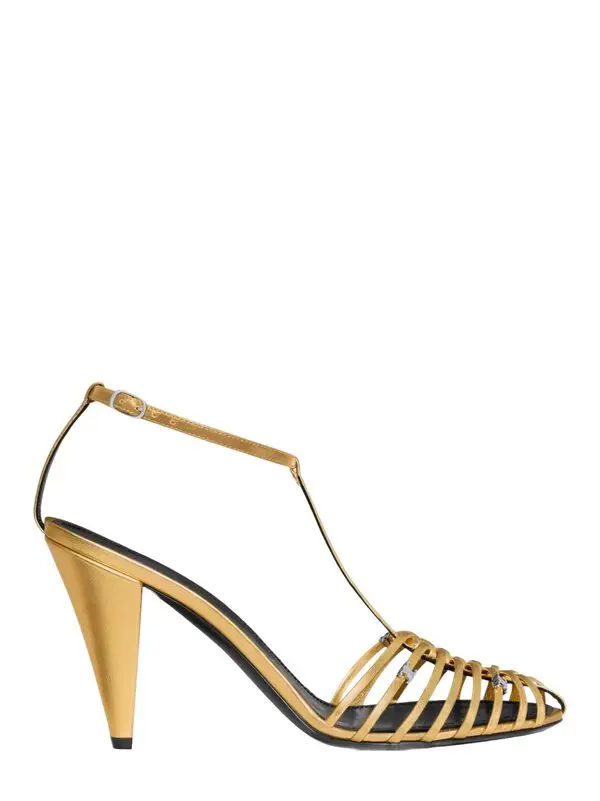 Celine Laminated Lambskin Cage Heeled Sandals With Triomphe Detailing - Gold Color