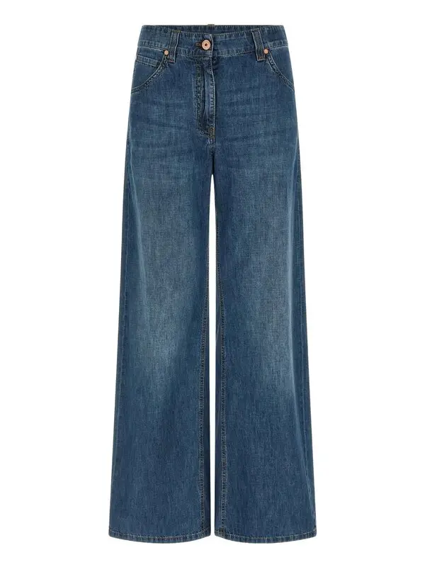 Brunello Cucinelli Wide-leg Jeans With Monile Detailing - Blue