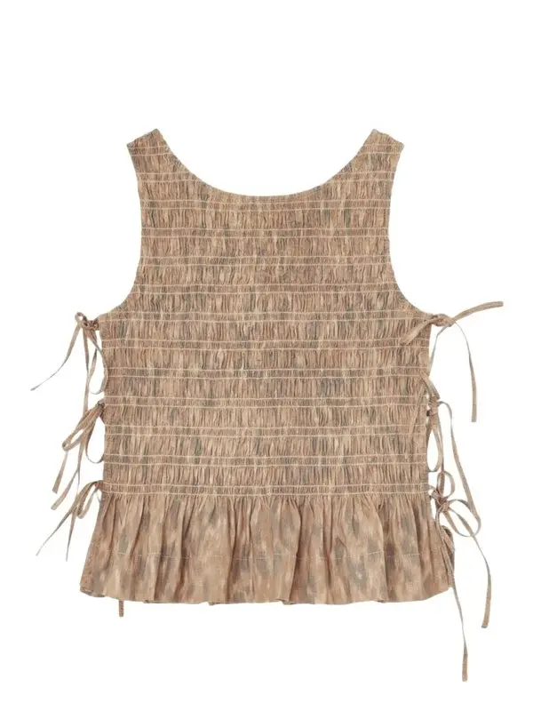 GANNI Smocked Tie-detail Top - Burro