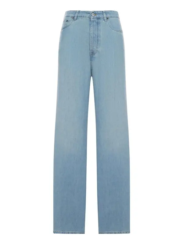 Miu Miu Logo-embroidered Wide Leg Jeans - Blue