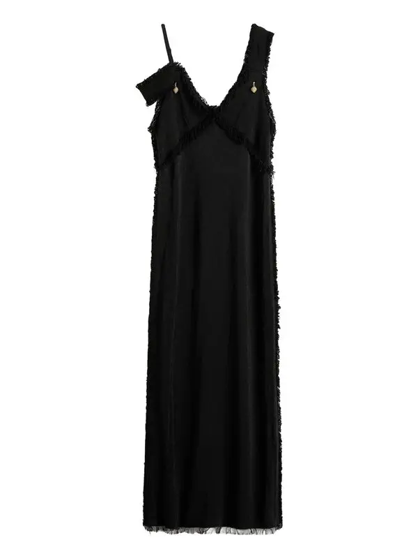 TOTEME Asymmetrical Strappy V-neck Dress With Raw Edges - Black