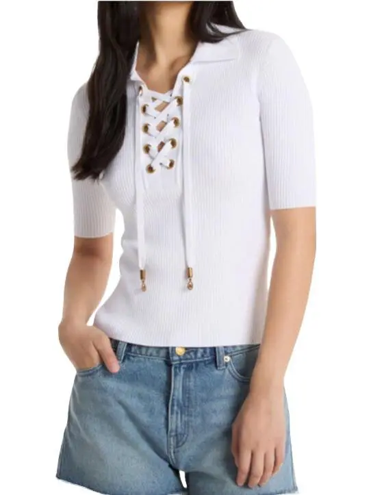 Michael Kors Lace-up Polo Top - White
