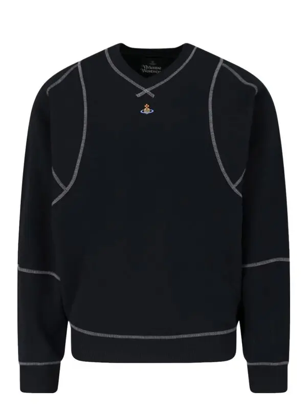 VIVIENNE WESTWOOD Contrast Stitch V-neck Sweater - Black