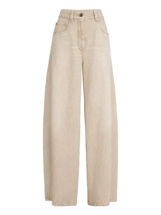Brunello Cucinelli Wide Leg Jeans With Monili Embellishment - Light Brown