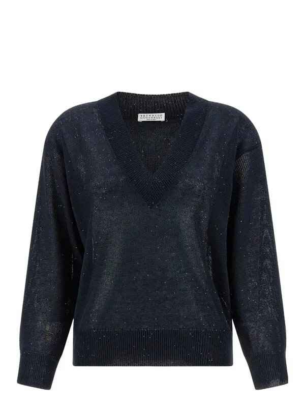 Brunello Cucinelli Deep V-neck Knitted Jumper - Black