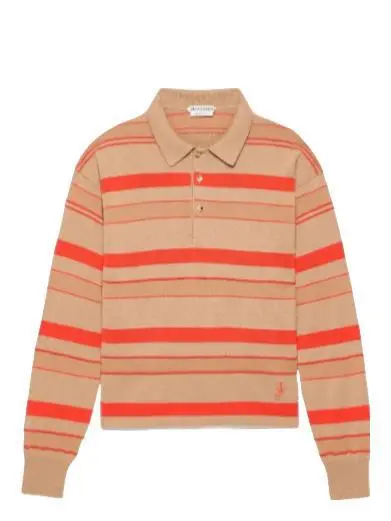 J.W.ANDERSON Knitted Striped Rugby Polo Top In Biscuit - Biscuits