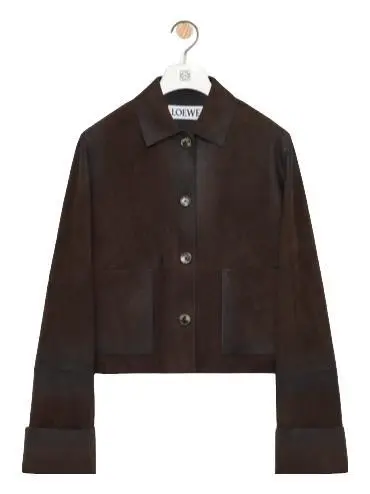 Loewe Suede Sheepskin Leather Fold-over Jacket With Distressed Finish - Dark Chocolate