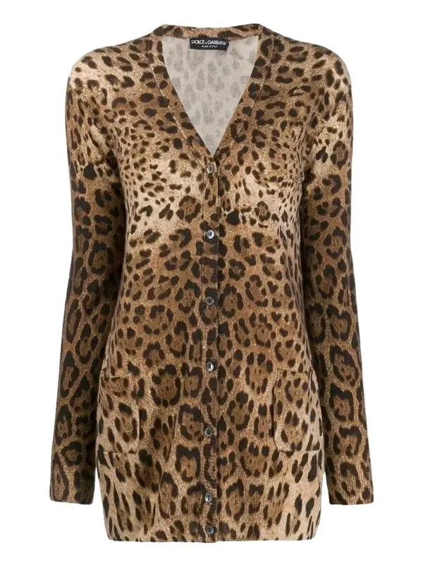 Dolce & Gabbana Leopard Print V-neck Cardigan - Brown
