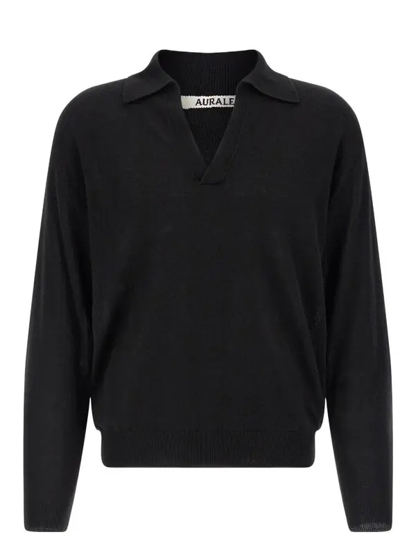 Auralee Long-sleeved V-neck Sweater - Black