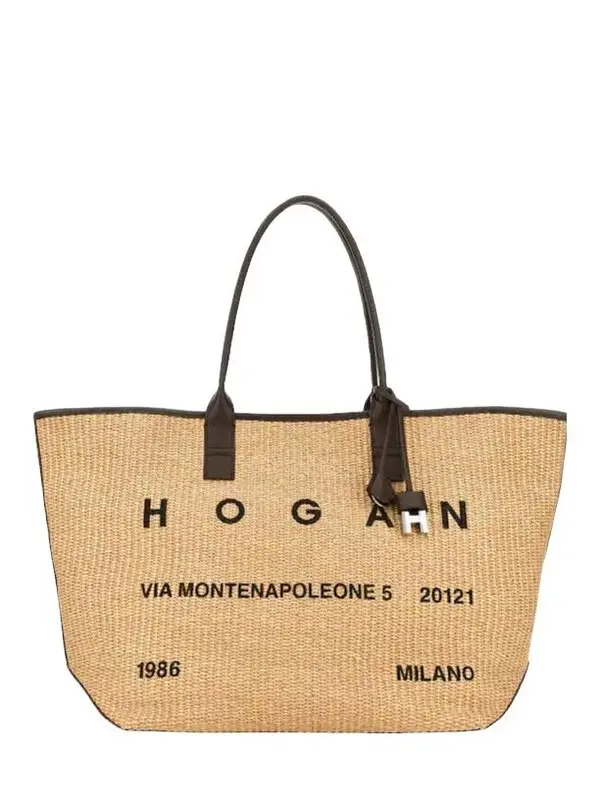 Hogan Logo Detail Top Handle Bag - Brown Ivory