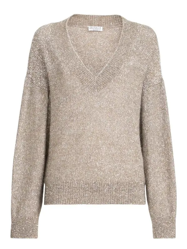 Brunello Cucinelli Metallic V-neck Sweater - Light Brown