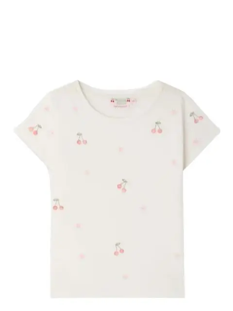 Bonpoint Hand-embroidered Floral T-shirt - Milk White