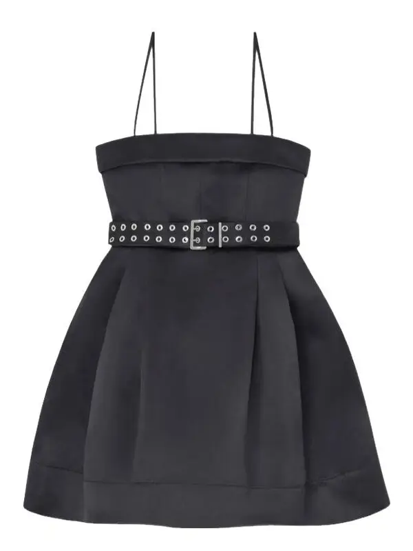 GANNI Belted Full Skirt Mini Dress - Black